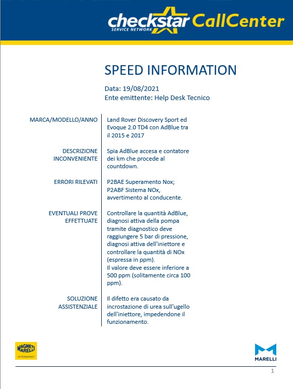 Land Rover 2.0 TD4 con AdBlue – errore P2BAE e P2ABF – Checkstar – Tech ...