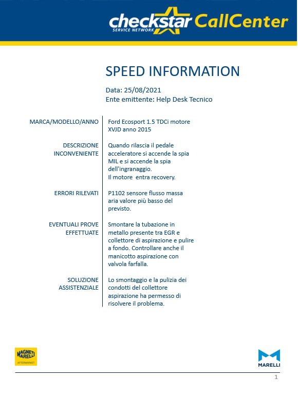 Ford Ecosport 1.5 TDCi – errore P1102 – Checkstar – Tech Blog